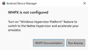 Android Device Manager起動時の”WHPX is not configured”対処法 – マゴトログ シュミニイキル