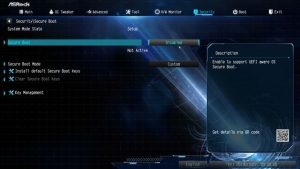 ASRockマザーボードのセキュアブートを有効化する際に[Secure Boot can be enabled when System ...